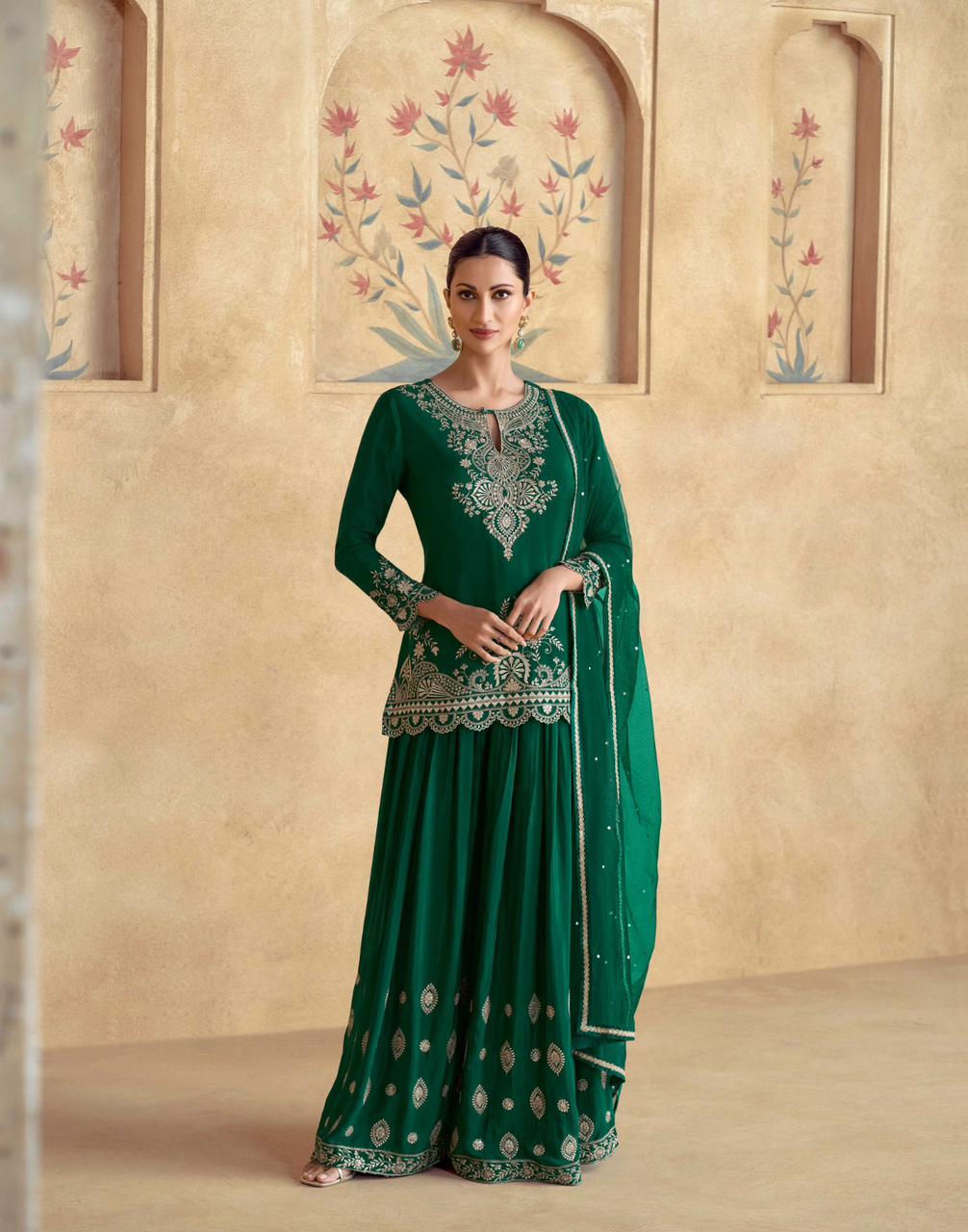 Simple yet Elegent Chinon Silk Sharara with Net Dupatta – Shri Balaji ...