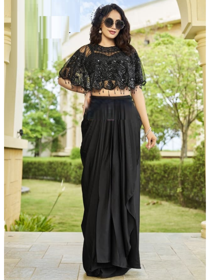 Stepnshop Designer Crop Top and Dhoti Set with Multi Moti & Sequence E ...