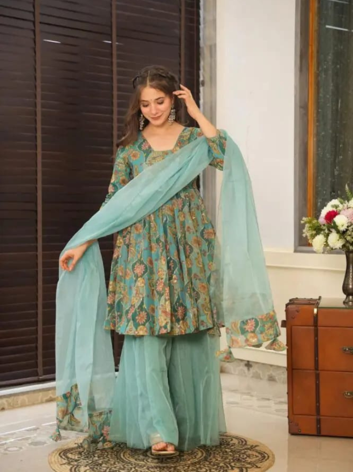 Digital Print Sharara Set with Lace Border Dupatta – Shri Balaji Emporium