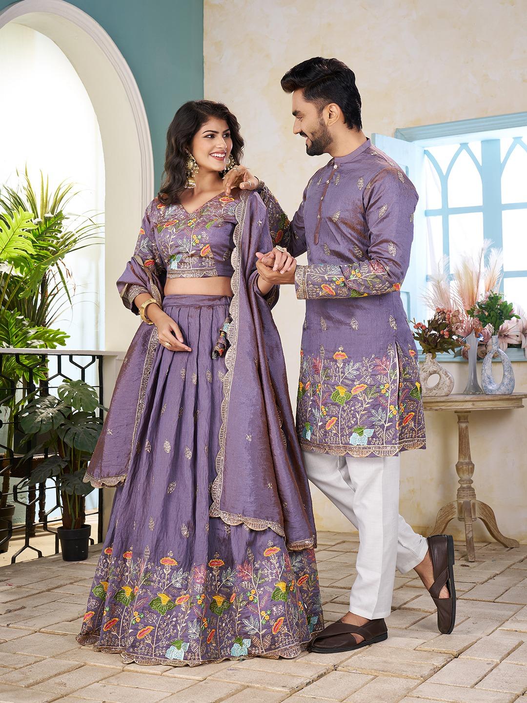 Couple Ethnic Combo – Soft Silk Lehenga & Matching Men's Kurta Set ...